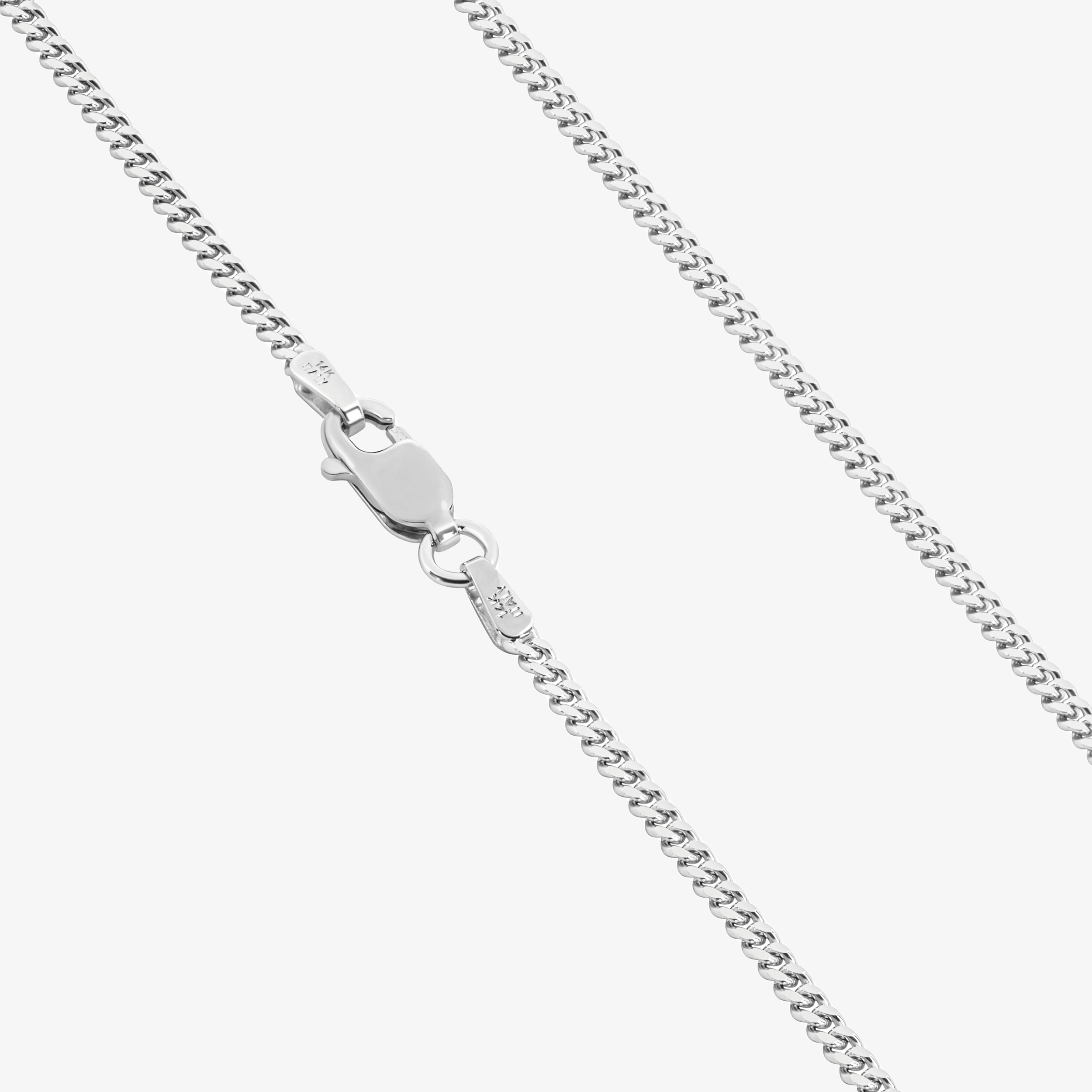 2mm Cuban Link Chain In 14K Solid White Gold – Briller